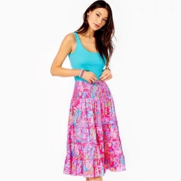 Lilly Pulitzer | Skirts | Lilly Pulitzer Deavan Midi Skirt Pink And ...